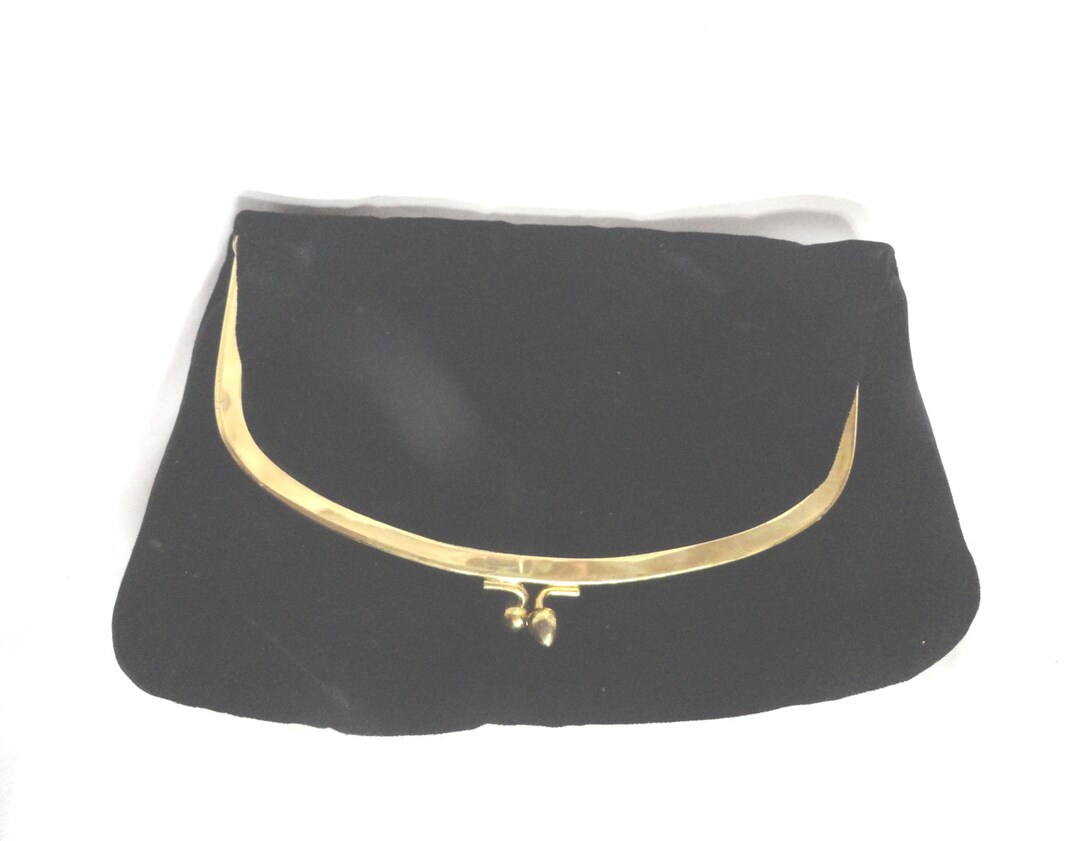 Vintage Saks Fifth Avenue Velvet Purse With Kiss Lock, Black Clutch ...