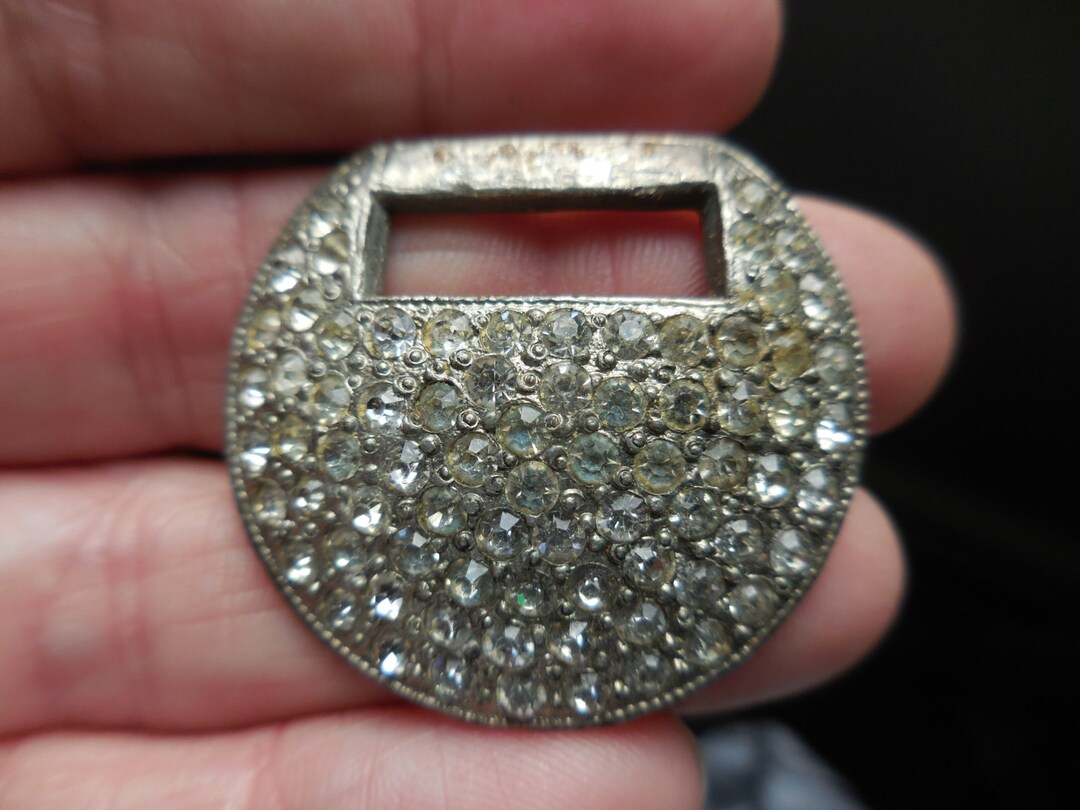 Vintage Women's Half Round Rhinestone Buckle Silver Tone Reuse ...