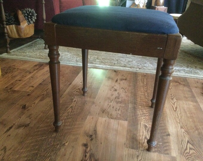 Vintage Wooden Singer Sewing Machine Stool Blue Seat Bench 1940s to ...