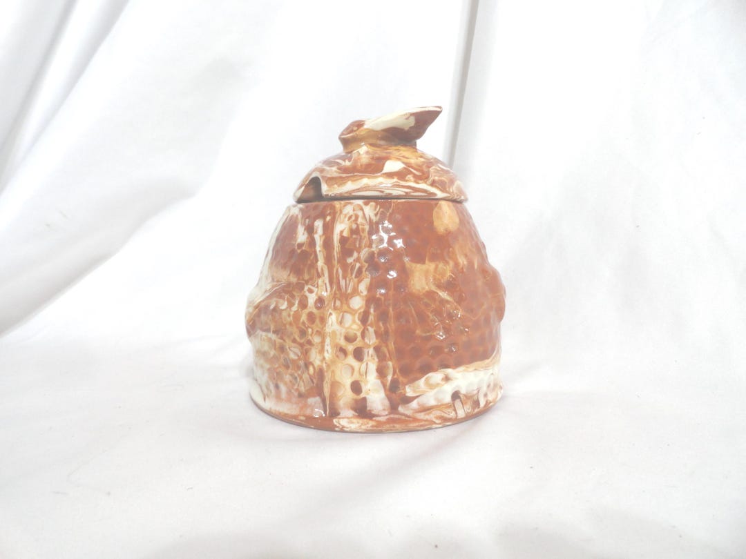 Vintage Arnel's Porcelain Honey Pot, Swirled Brown Skept Shaped Holder ...