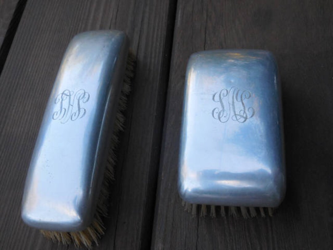 Vintage Set of 2 Base Silver Brushes Monogram Initials Vanity Retro Art ...