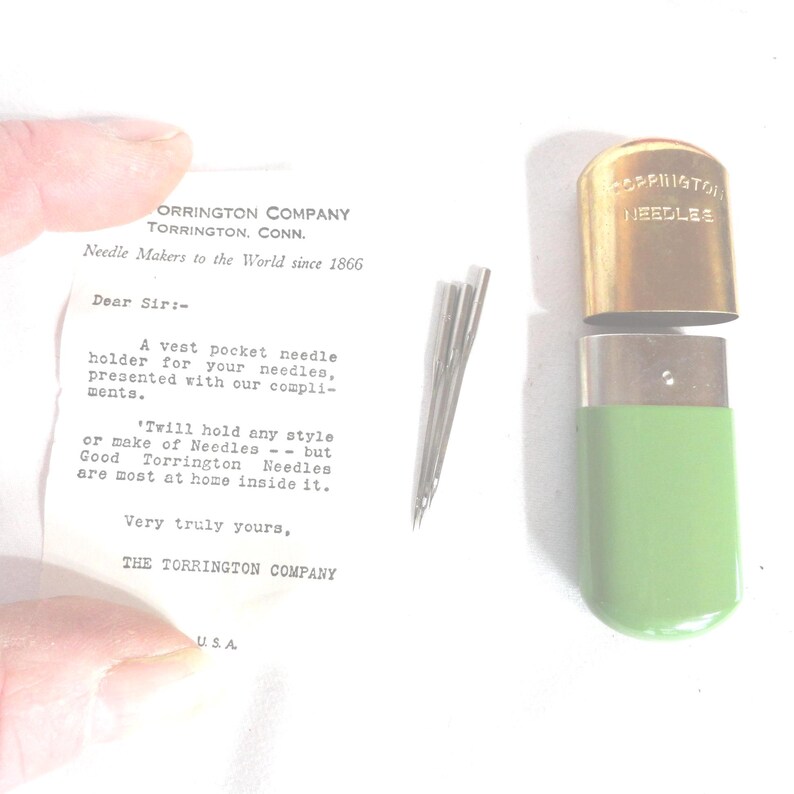 Vintage the Torrington Co. Needle Holder, Brass, Enamel, Green - Etsy