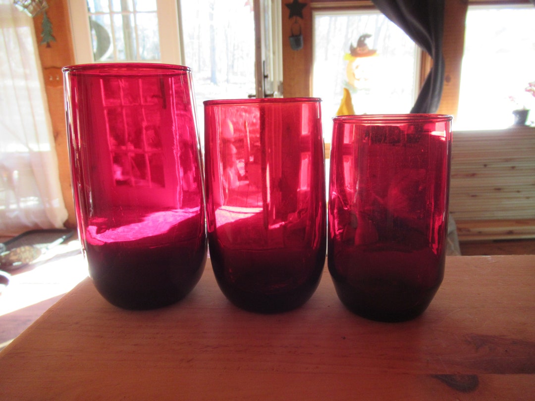 Vintage Anchor Hocking Red Drinking Glass Choice of Sizes Juice Water ...