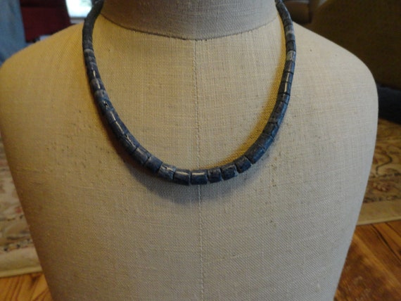 Vintage Blue Lava Stone Necklace Shell Necklace Beade… - Gem