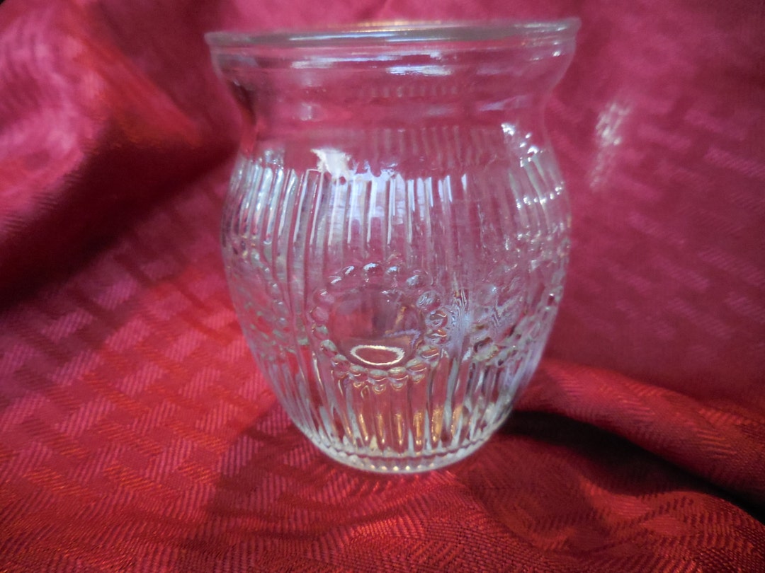 Vintage Clear Jam Jar Embossed Beaded Design Tapered Vase Repurpose ...