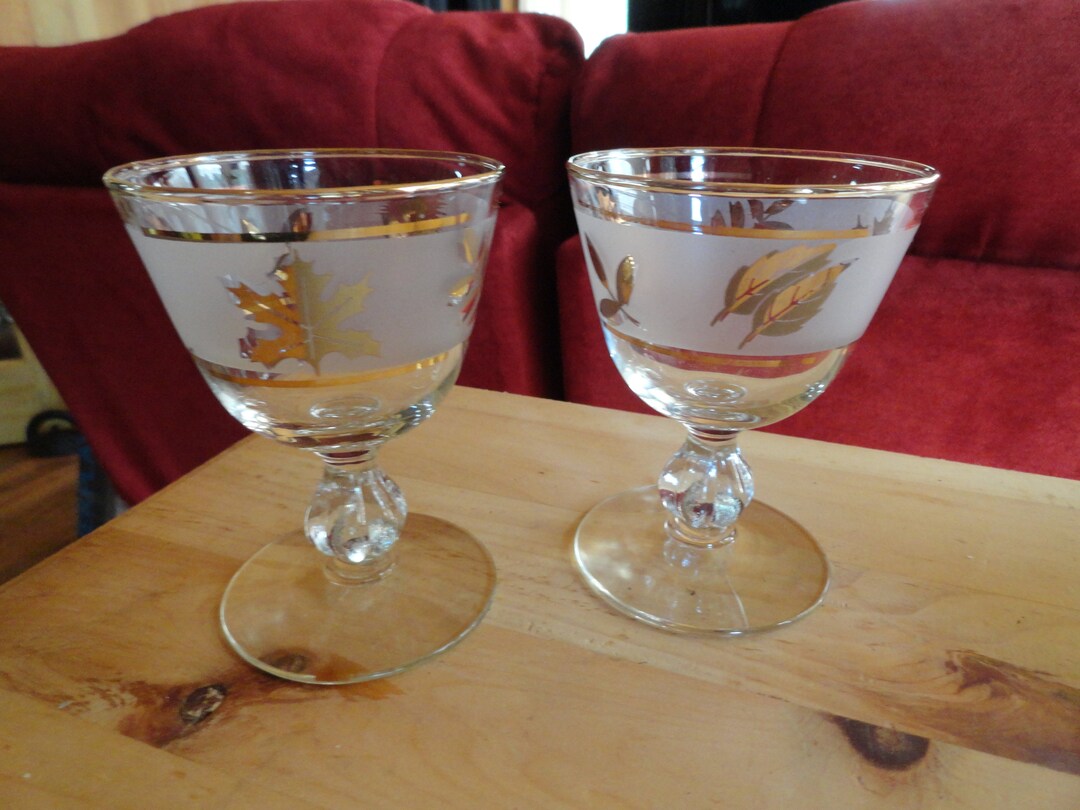 Vintage Libbey Starlyte Drinking Glasses Set of 2 Gold Leaves Frosted ...