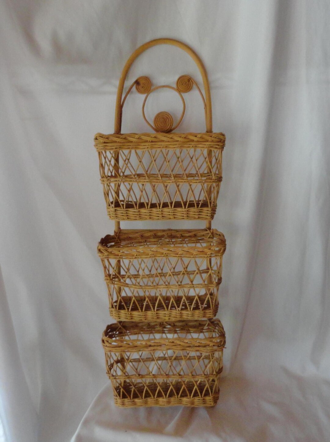 Vintage Wicker Mail Organizer Wall Hanging Bill Holder Kitchen 1970s ...