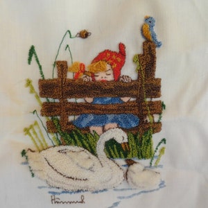 Vintage Hand Embroidered Hummel Like Needlepoint Pictures Frameable Art ...