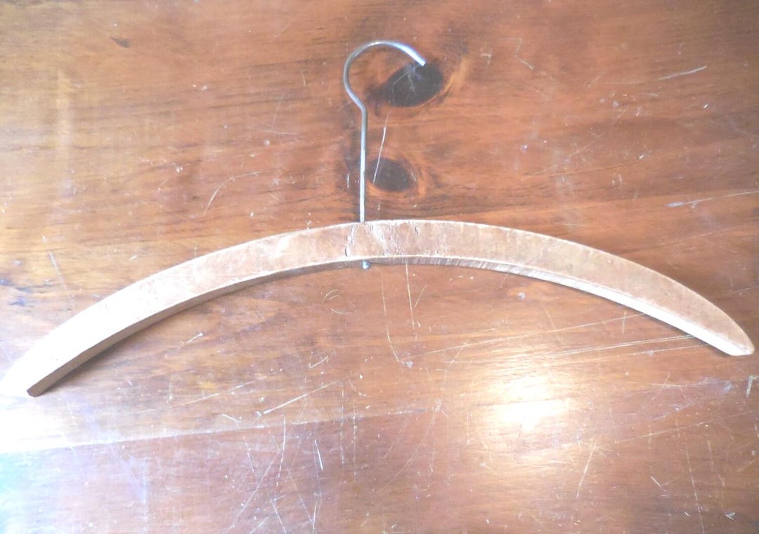 Vintage Wooden Clothes Hanger Long Metal Hook Wood Round Shoulder Retro ...