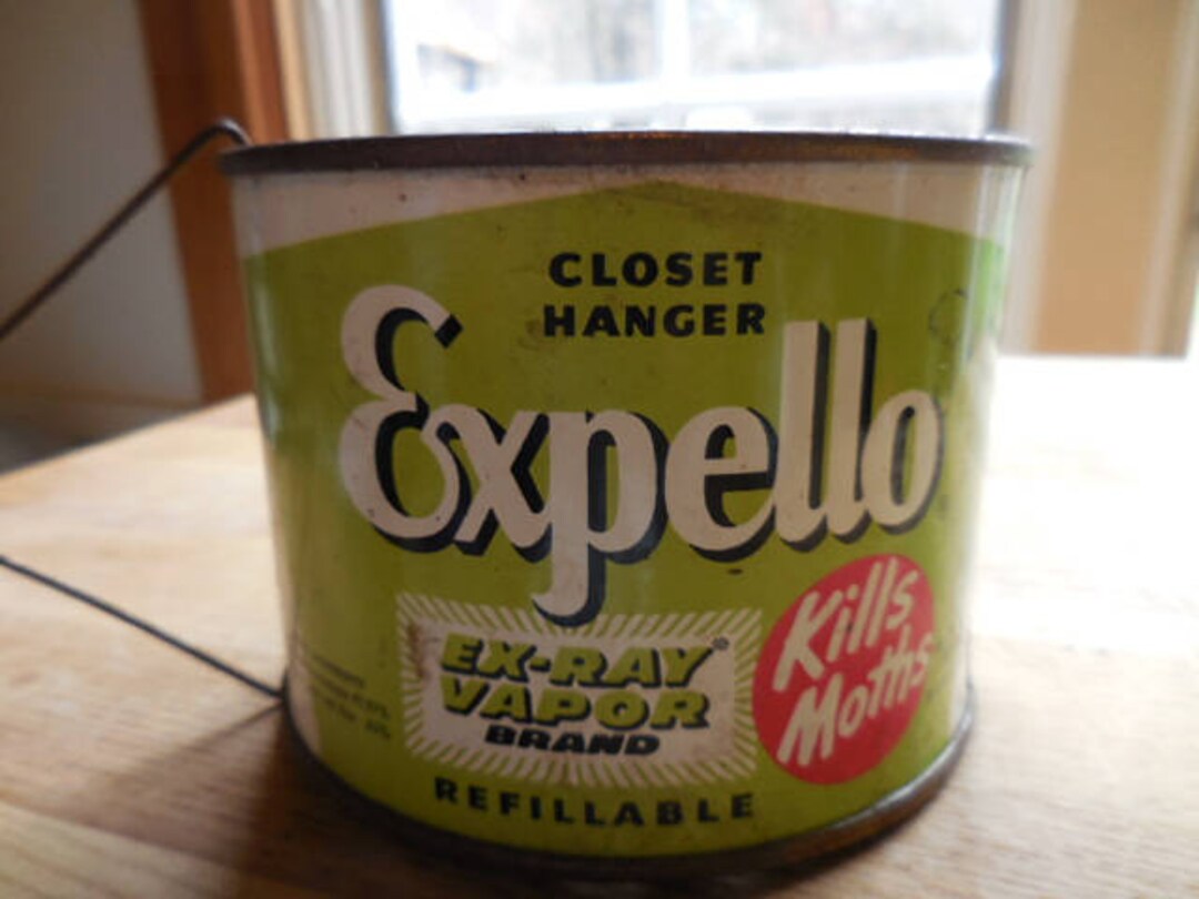 Vintage Green & White Expello Tin Moth Killer Lettering Metal Closet ...
