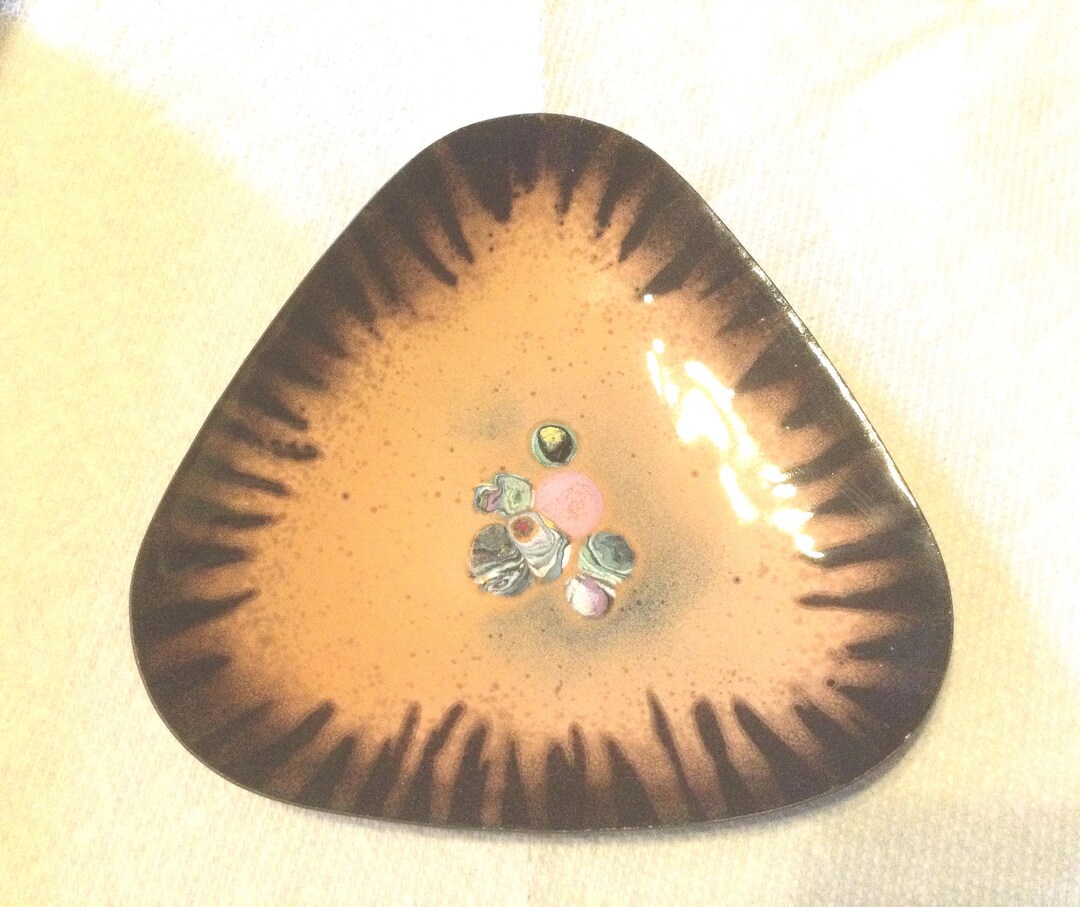 Vintage 1960s Enamel Trinket Dish: Tiger Stripe Copper Triangle - Etsy