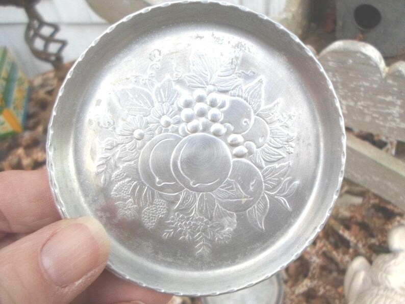Vintage Aluminum Fruit Themed Coaster, 1950s, Barware, Apples, Grapes ...