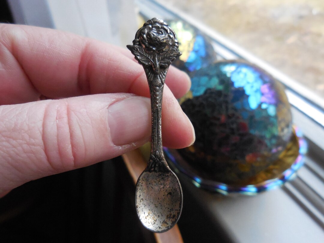 Vintage Sterling Spoon Pin Embossed Rose 1940s 1950s Tiny Brooch Marked ...