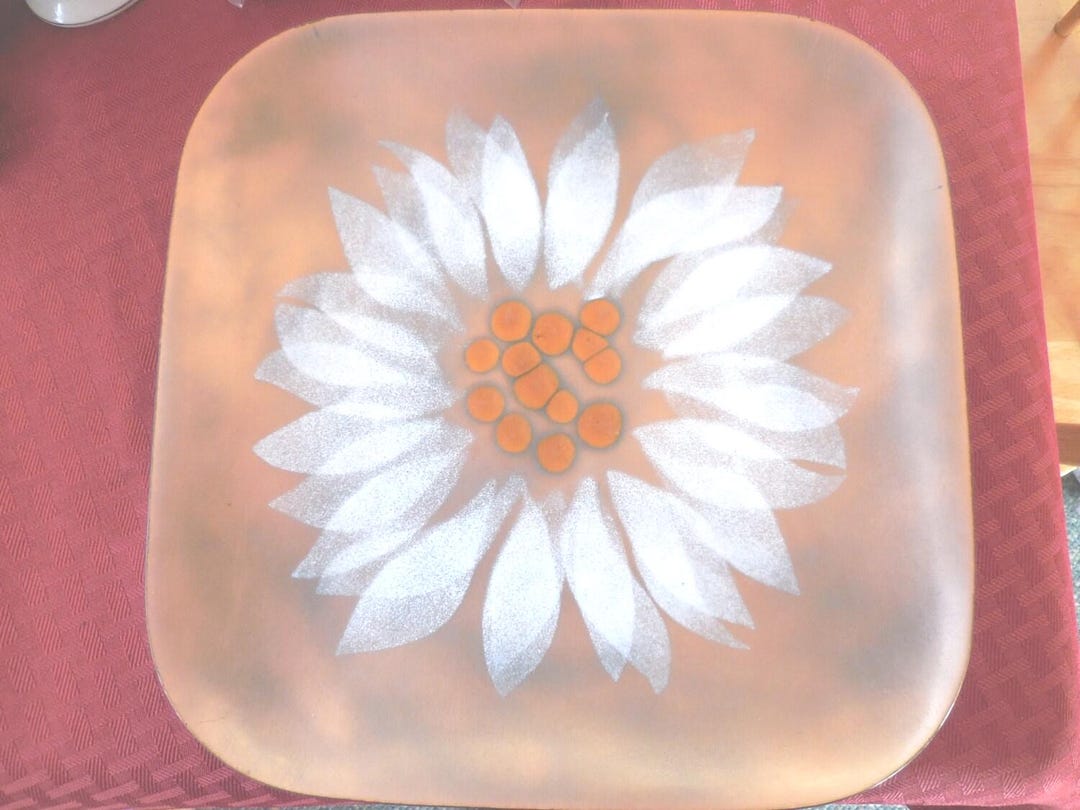Vintage Bovano Enamel Plate Flower Square White Gold & Orange Center ...