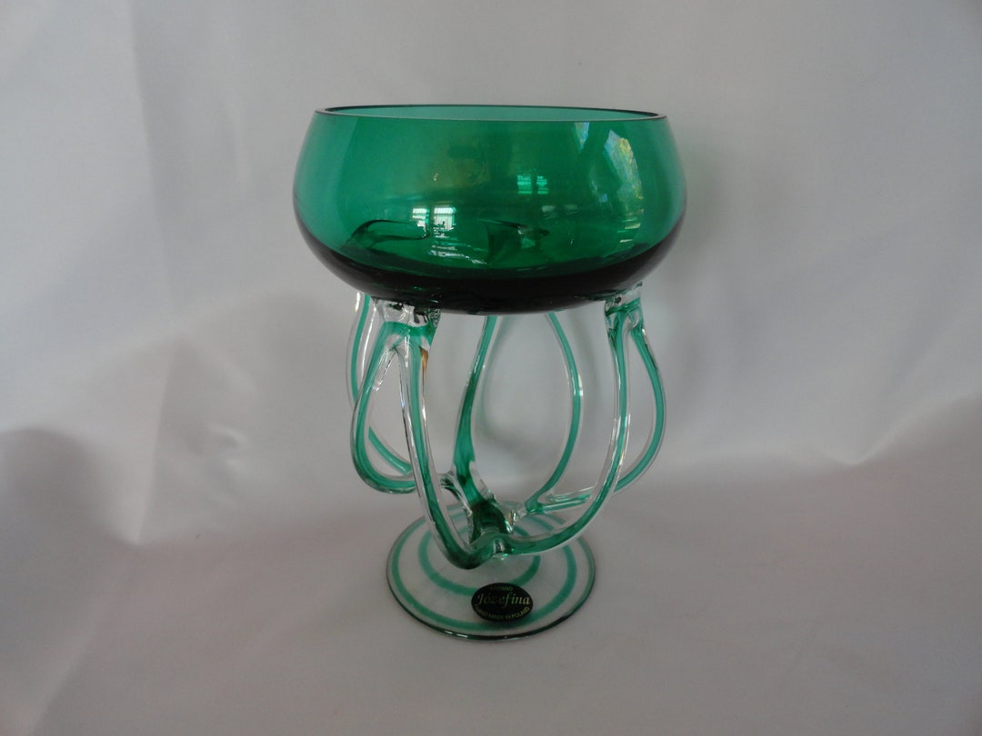 Vintage Jozefina Krosno Jelly Fish Pedestal Dish Green & Clear Poland ...