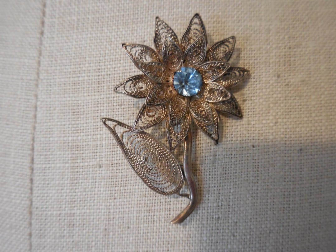 Vintage Women's Spun Sterling Silver Flower Pin Filigree Brooch Dainty ...