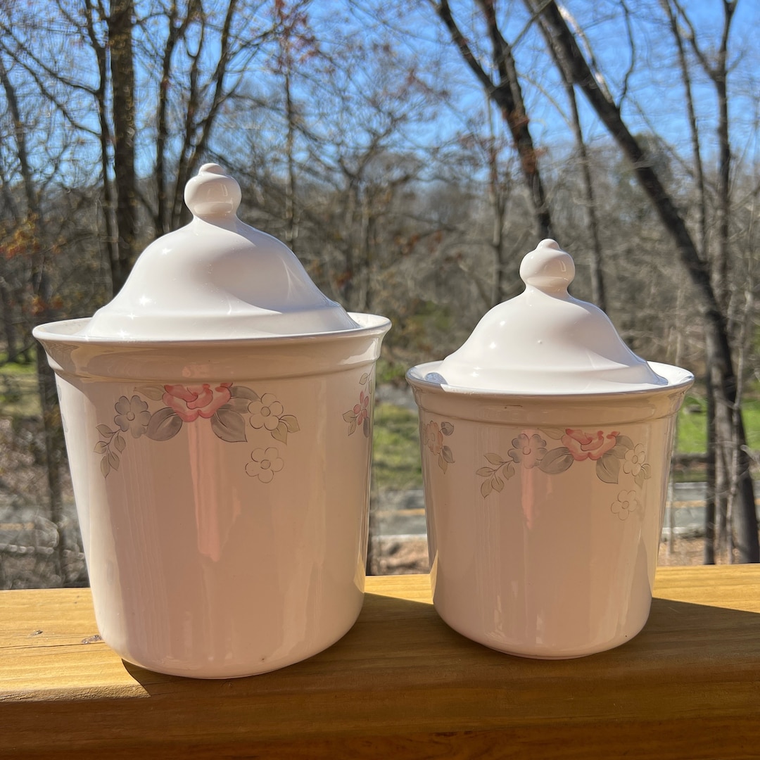 Vintage Pfaltzgraff Wyndham 2 Piece Canister Covers Set Retro Gray ...