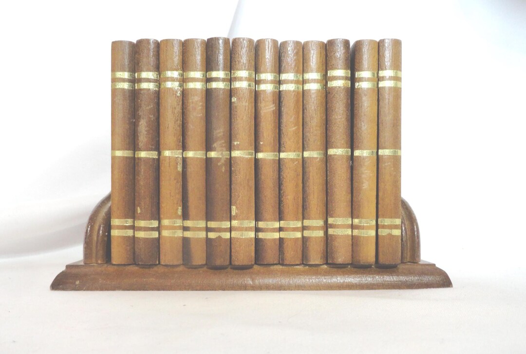 Vintage 1970s Wooden Book Coasters Set of 12 Bookcase Caddy Cork Retro ...