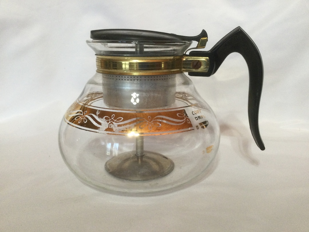 Vintage Clear & Gold Cory 5 Cup Percolator Coffee Pot With Inners Decor ...