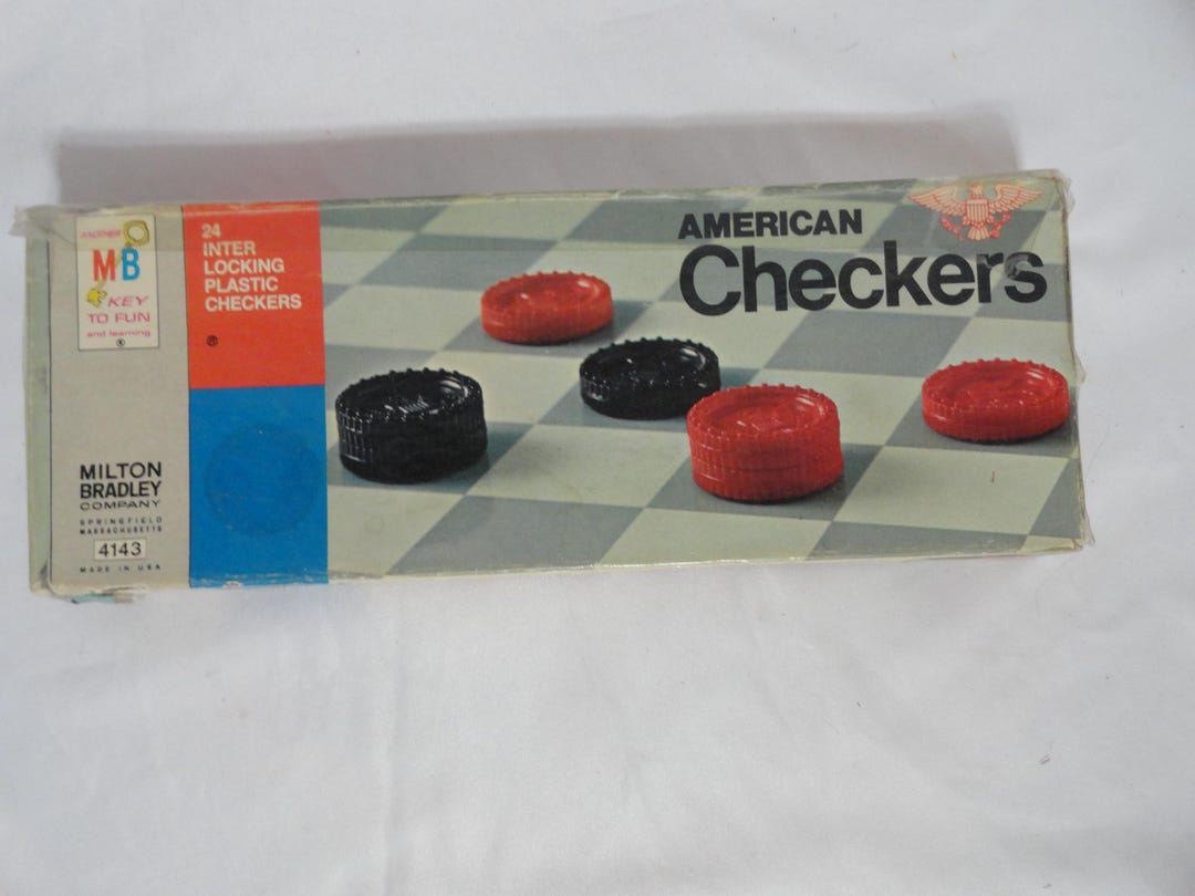 Vintage Milton Bradley Checkers Interlocking Red and Black Plastic Game ...