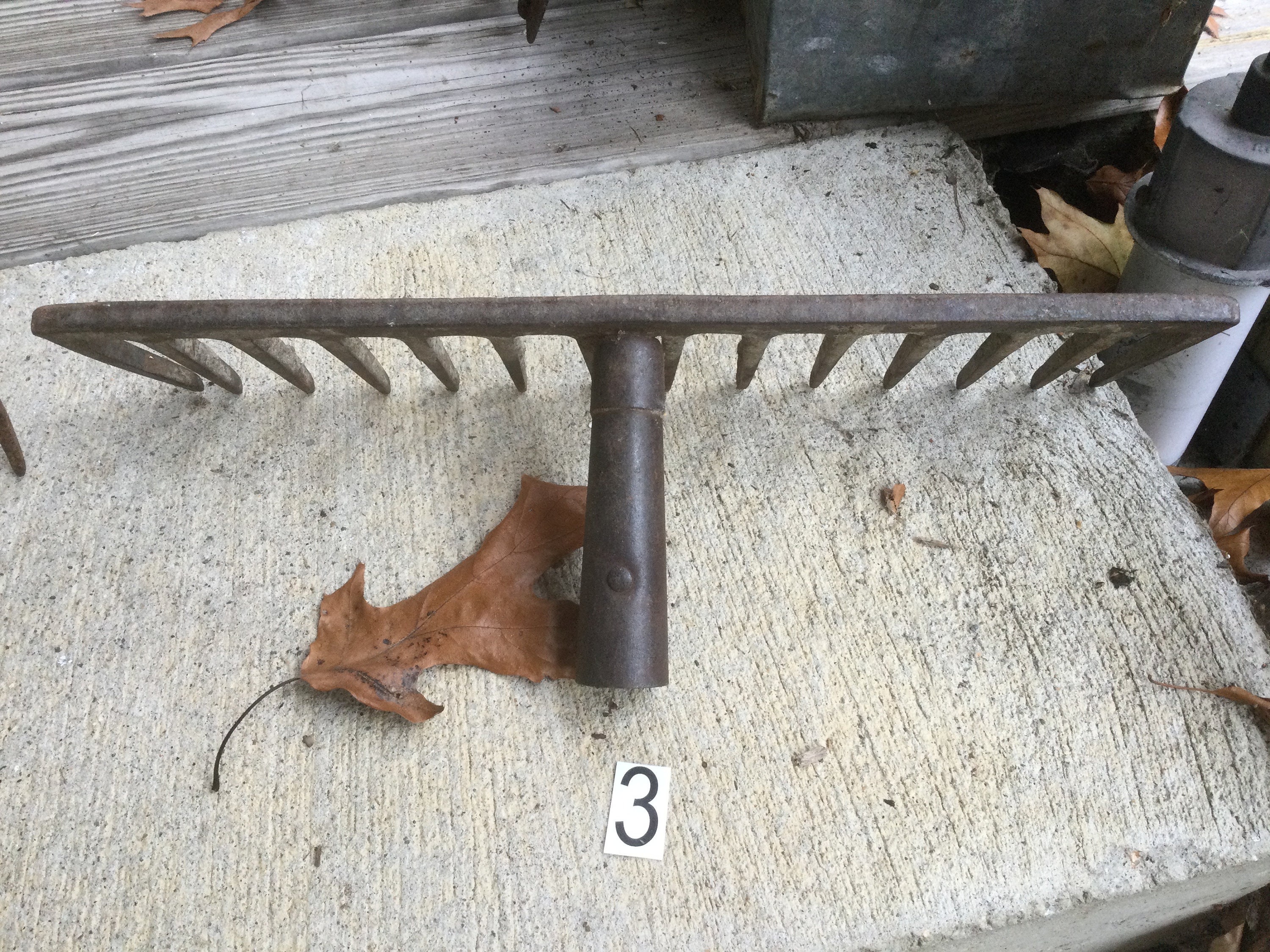 Vintage Garden Rake Head Rusty Metal No Handle Retro 14 Tines Teeth ...