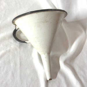 Vintage White Enamel Funnel Black Trim Handle Metal Kitchen Collectible ...