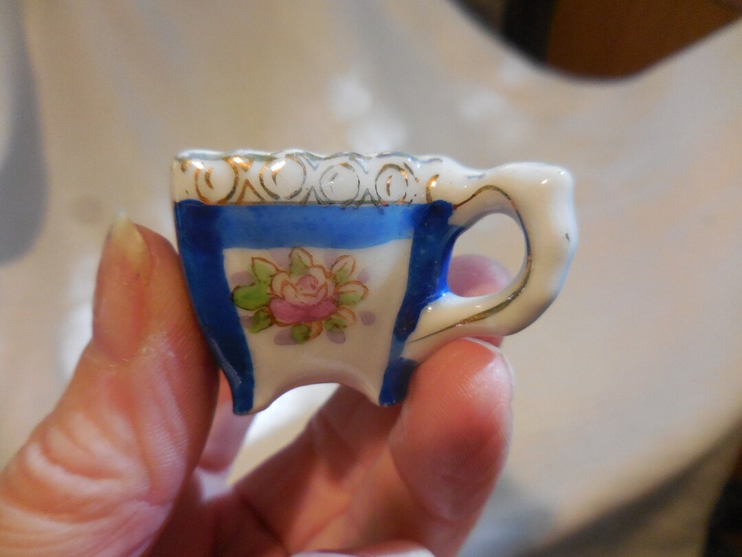 Vintage Tiny Porcelain Teacups Teeny Set of Two Miniature Both Chipped ...