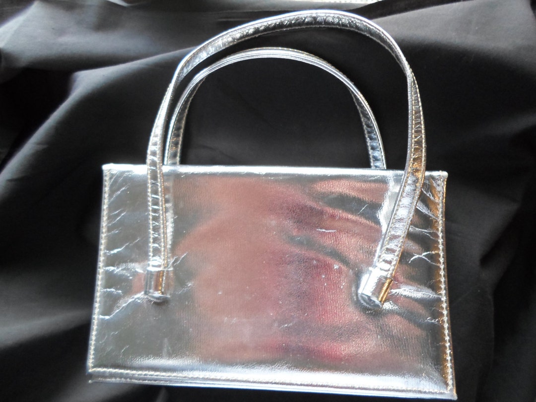 Vintage Silver Metallic Purse Small Handbag Vinyl Zipper Retro 1950s ...