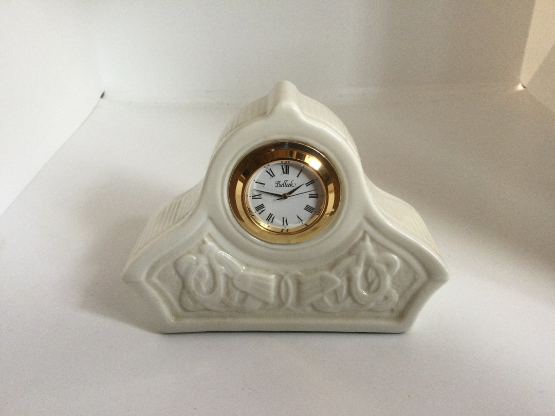 Vintage Belleek Small Mantel Style Clock Blue Mark Battery Operated ...