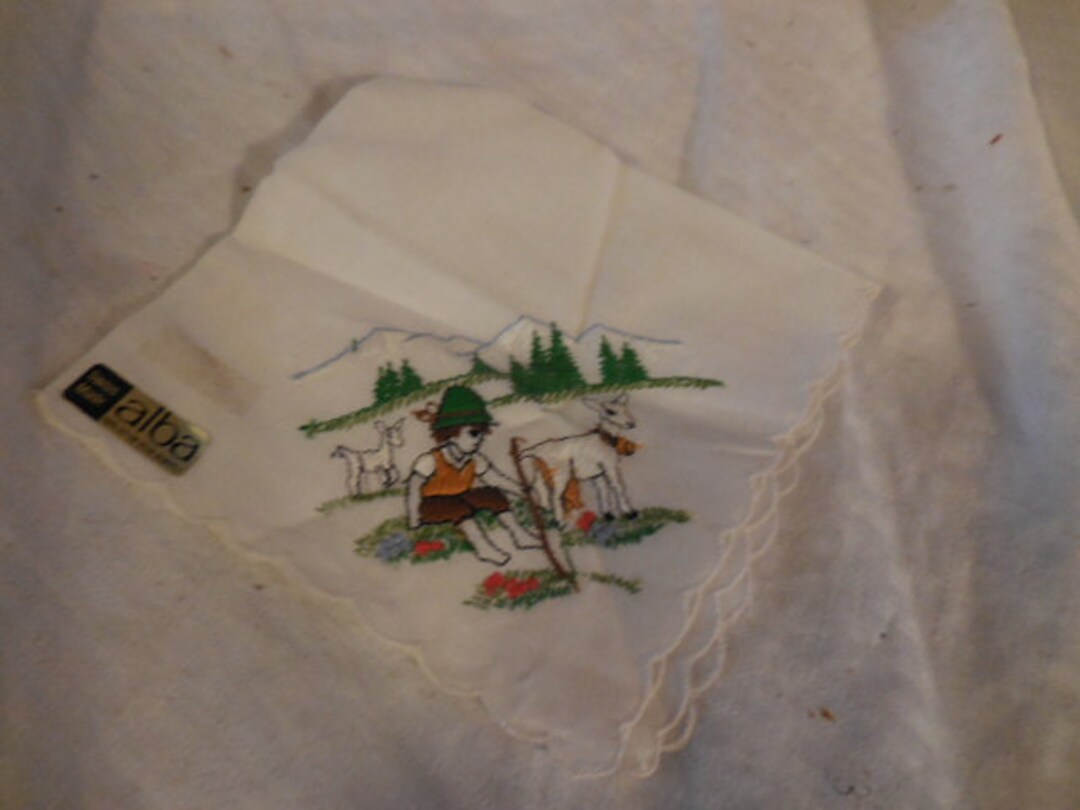 Vintage Women's Embroidered Handkerchief Alba Swiss Made White ...