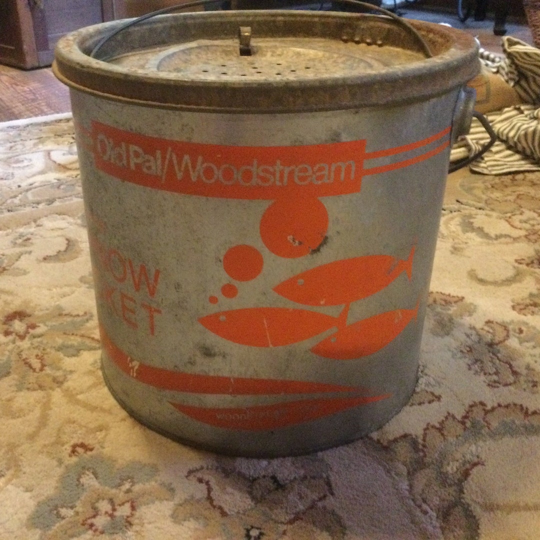 Vintage Old Pal Minnow Bucket Bait Can Wading Galvanized Orange ...