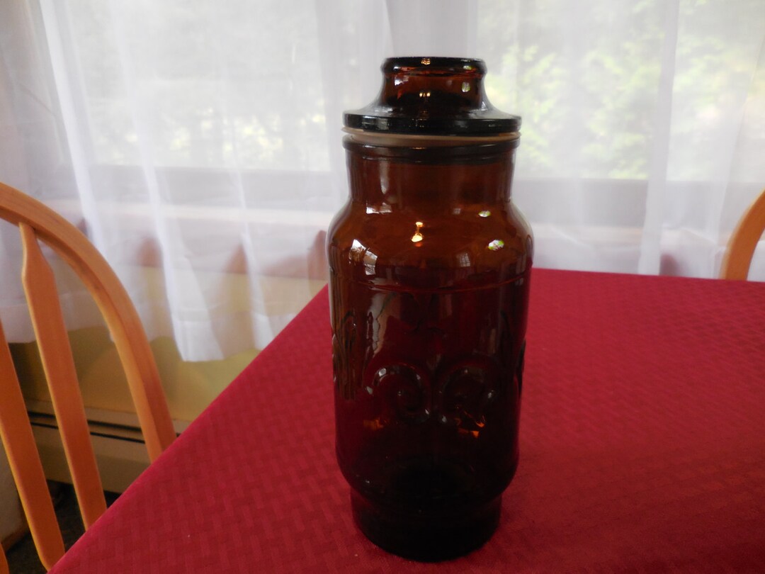 Vintage Borden's Cremora Jar Brown Glass Fleur De Lis Design Tall ...
