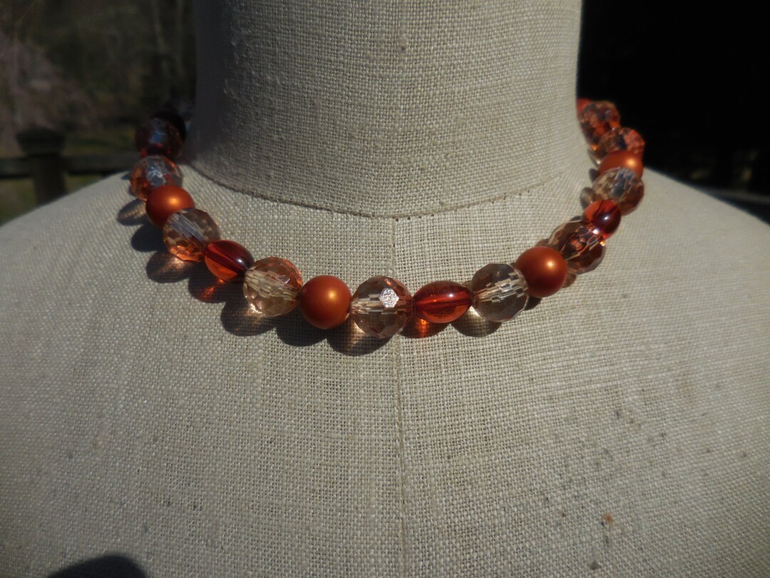 Vintage Women's Rusty Orange Necklace Plastic Silver Tone - Etsy