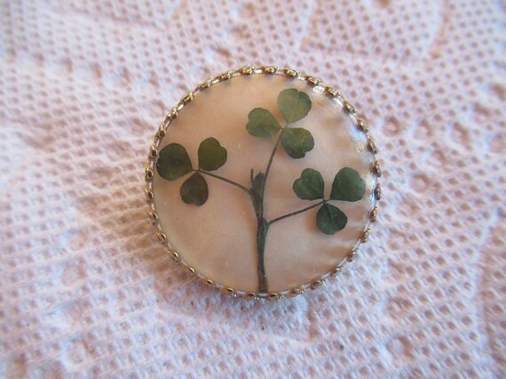 Vintage Women's Shamrock Pin Good Luck Round Brooch 3… - Gem