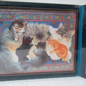Vintage Fluffy Cat & Kitten Picture Frame Self Standing Blue Background ...
