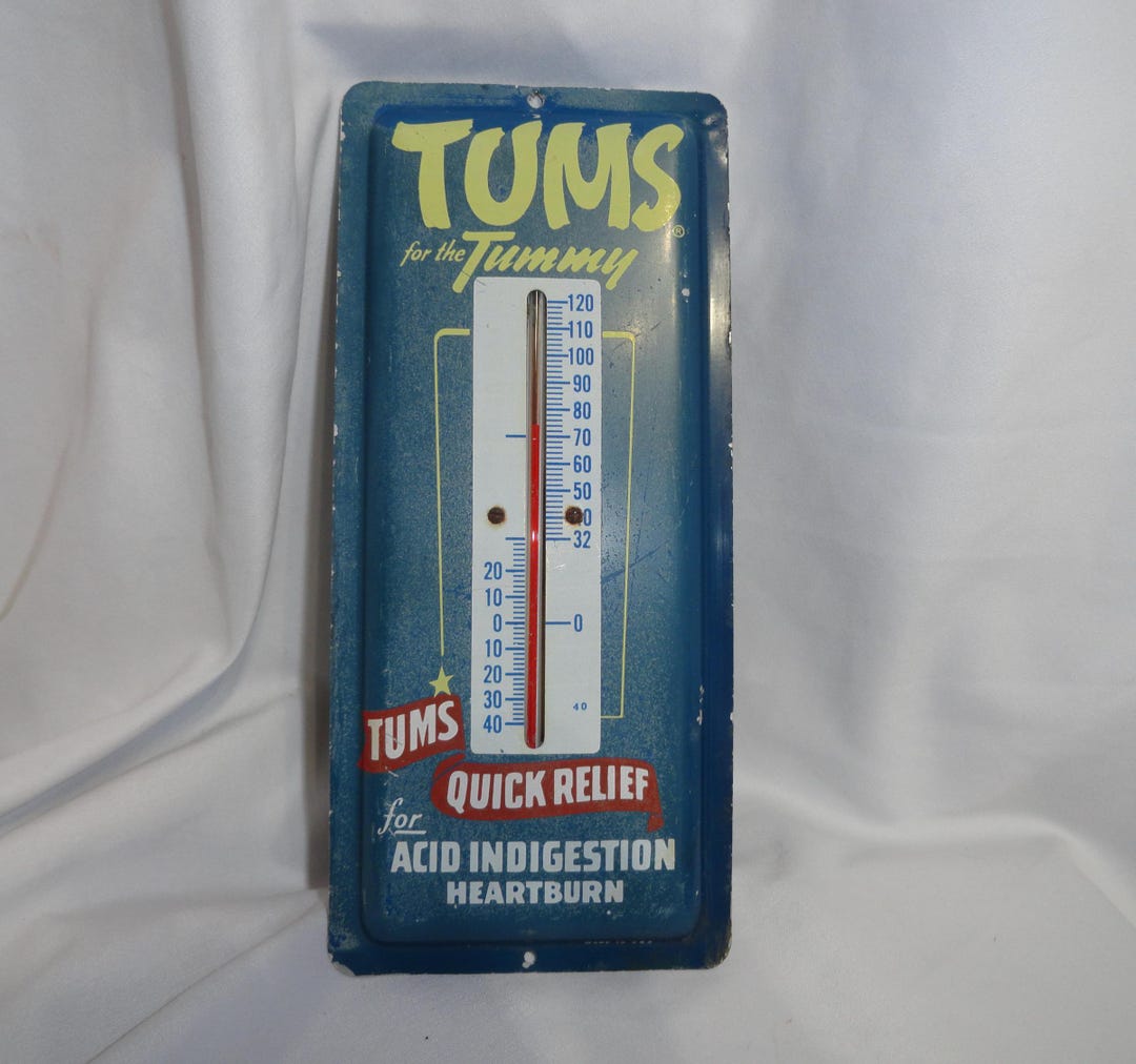 Vintage Tums Thermometer Sign Metal Small Advertising Made in USA Wall ...