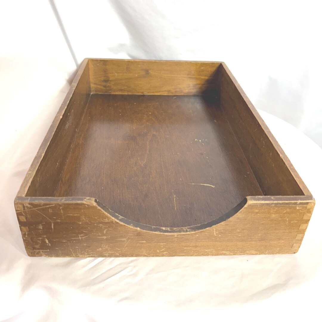 Vintage Wooden Paper Tray With Finger Joints, Desk Accessor, Long ...