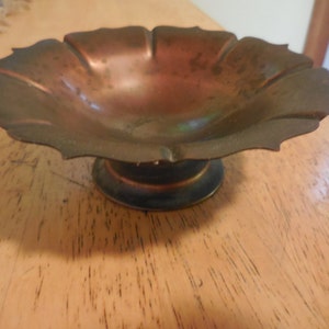 Vintage Copper Pedestal Dish Flower Look Coppercraft Guild Round Small Bowl Metal Compote ...