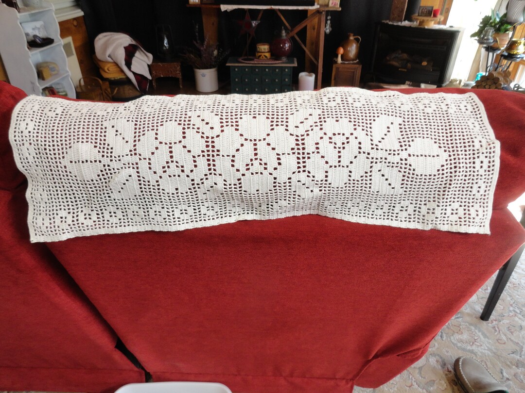 Vintage Sofa Couch Doily Triple Rose Flowers Furniture Protector Long ...