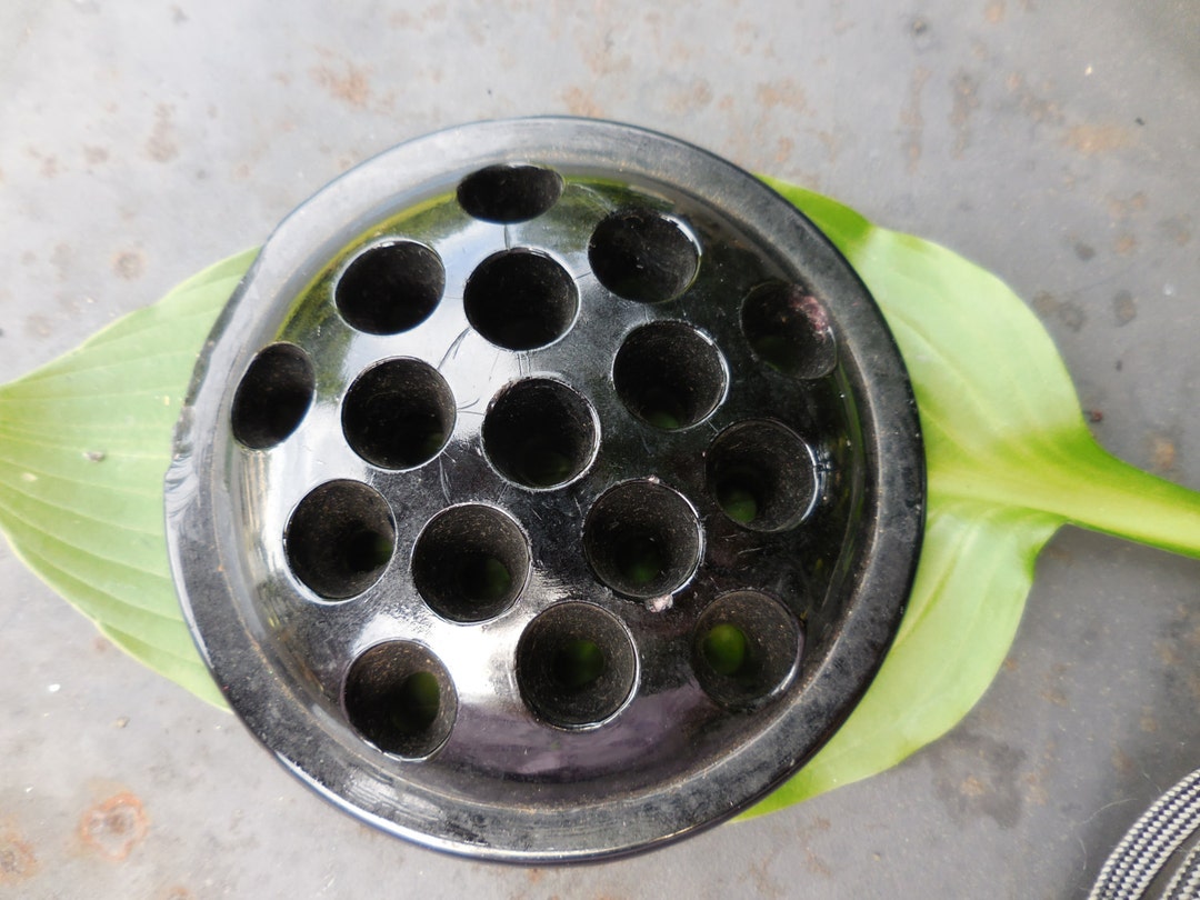 Vintage Black Amethyst Glass Flower Frog 16 Openings Thick Domed ...