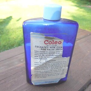 Vintage Cobalt Blue Glass Bottle Colgate's Cleanser False Teeth Coleo ...