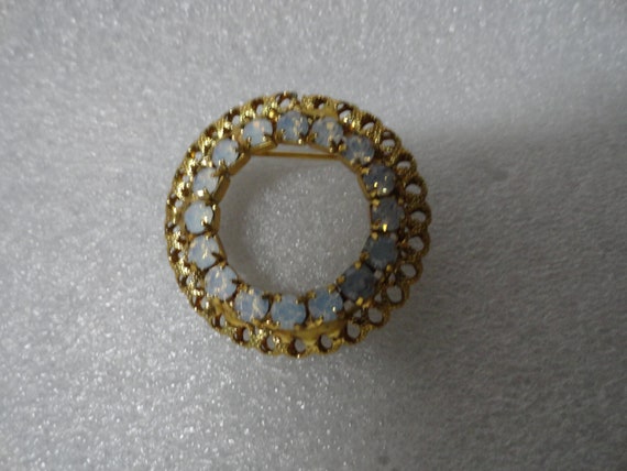 Vintage Moonstone Rhinestone Pin Pronged Gold Tone 19… - Gem