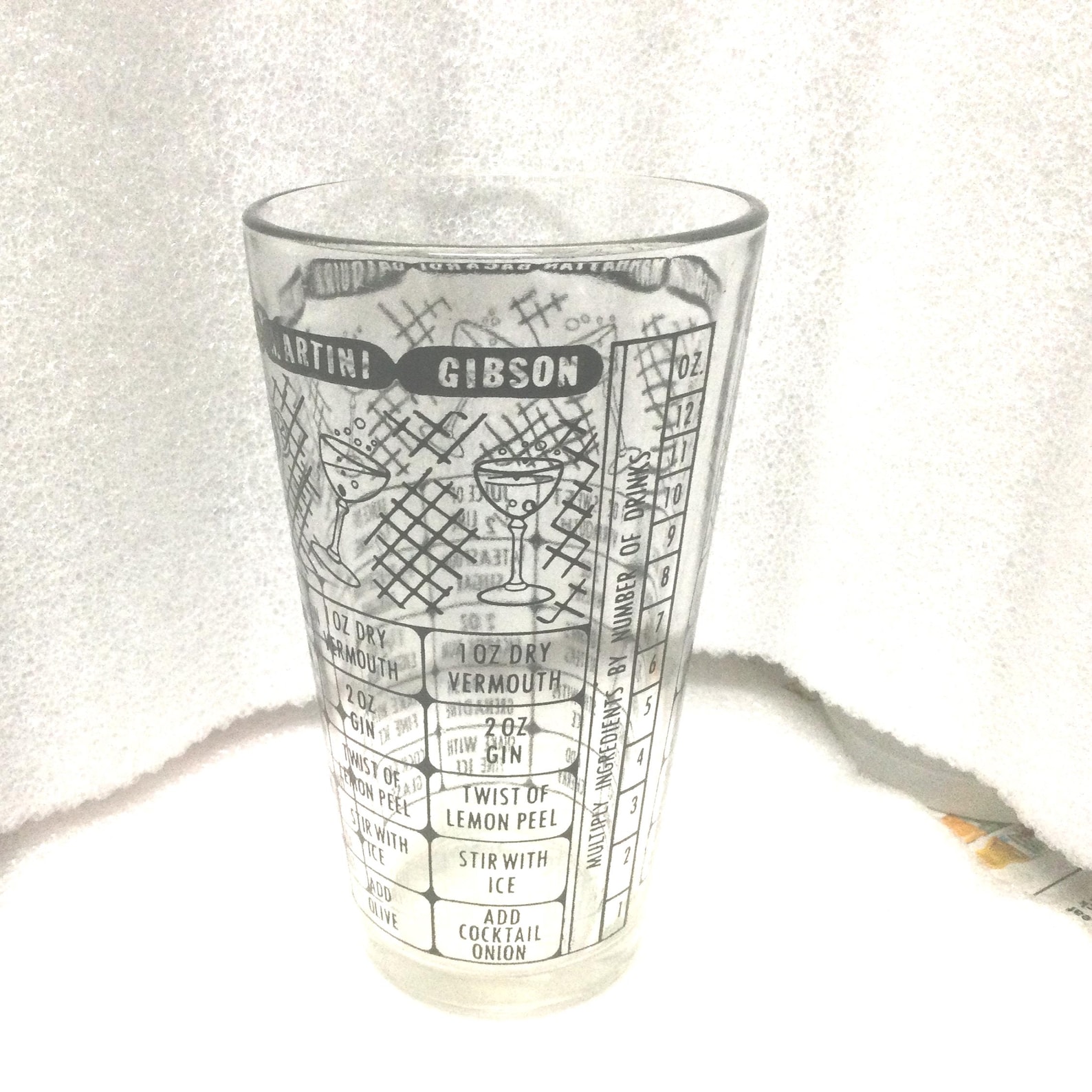 Vintage Cocktail Mixer Glass With Recipes, 1950s-60s Black Letters ...