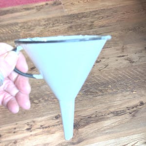 Vintage White Enamel Funnel Black Trim Handle Metal Kitchen Collectible ...