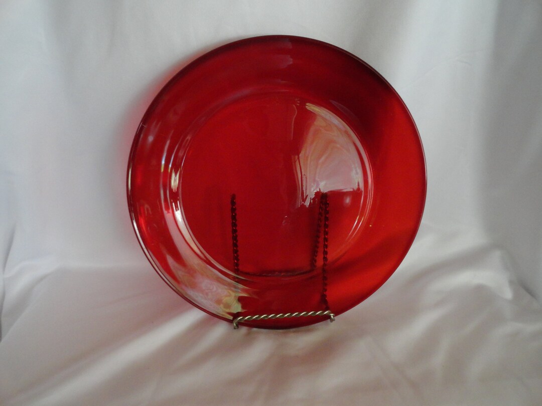 Vintage Ruby Red Glass Dinner Plate 10 Art Deco Era Display Transparent ...