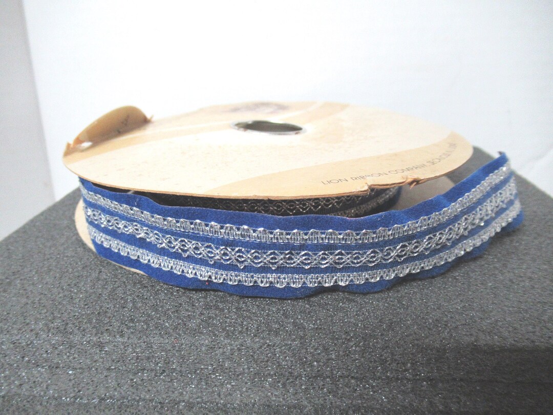Vintage Blue Silver Metallic Ribbon Sewing Project Lion Product Design ...