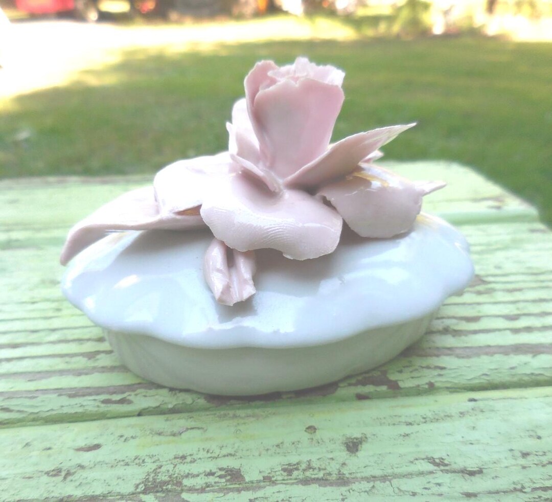 Vintage Nuova Capodimonte Trinket Dish Lidded Italian Small Oval ...