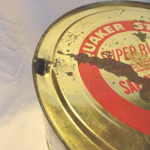 Vintage Quaker State Super Blend Metal Motor Oil Can White Green & Gold ...