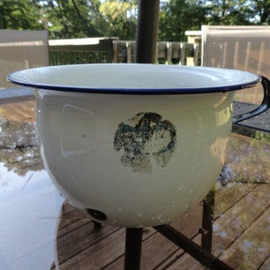 Vintage White & Cobalt Blue Enamel Chamber Pot Piss Pot Handle 1930s to ...