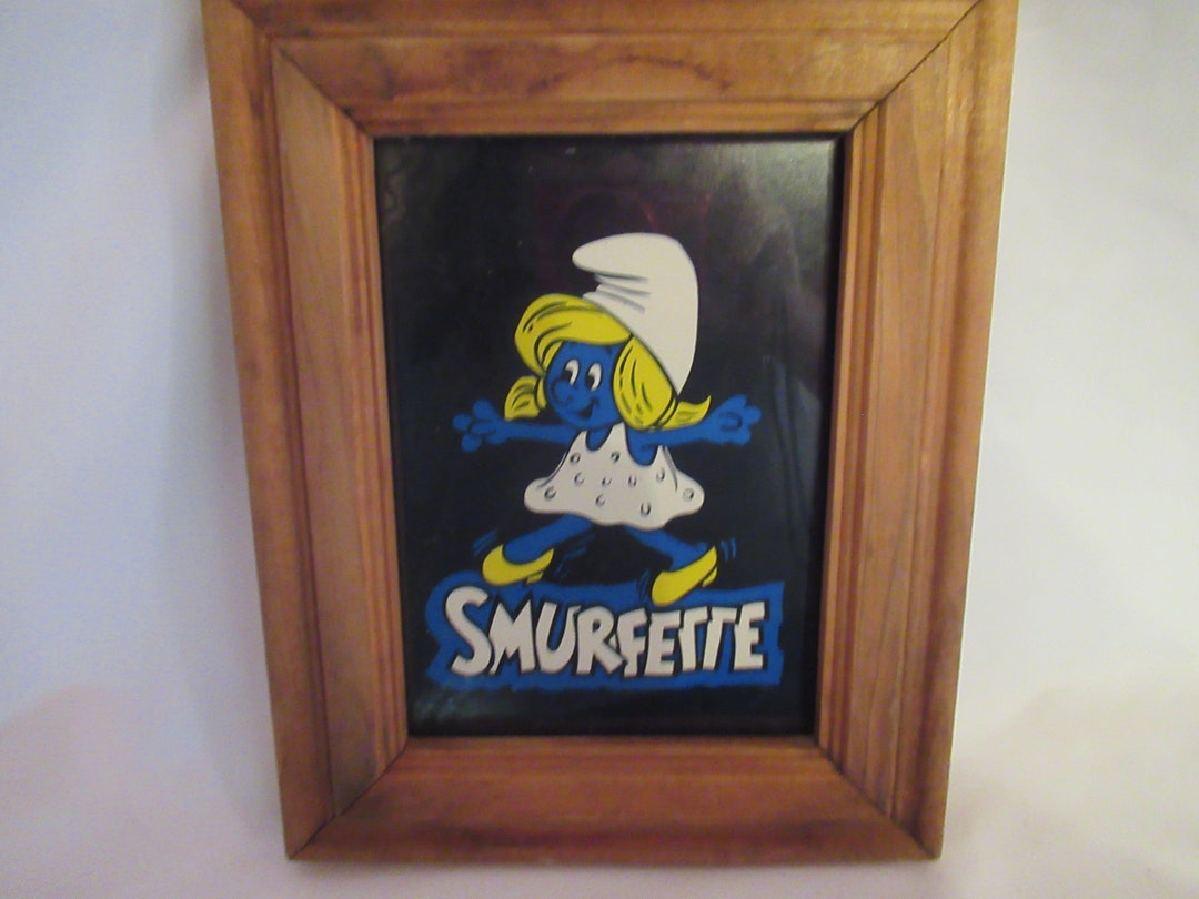 Vintage Smurfette Framed Wall Hanging Picture Small Child's Room Decor ...